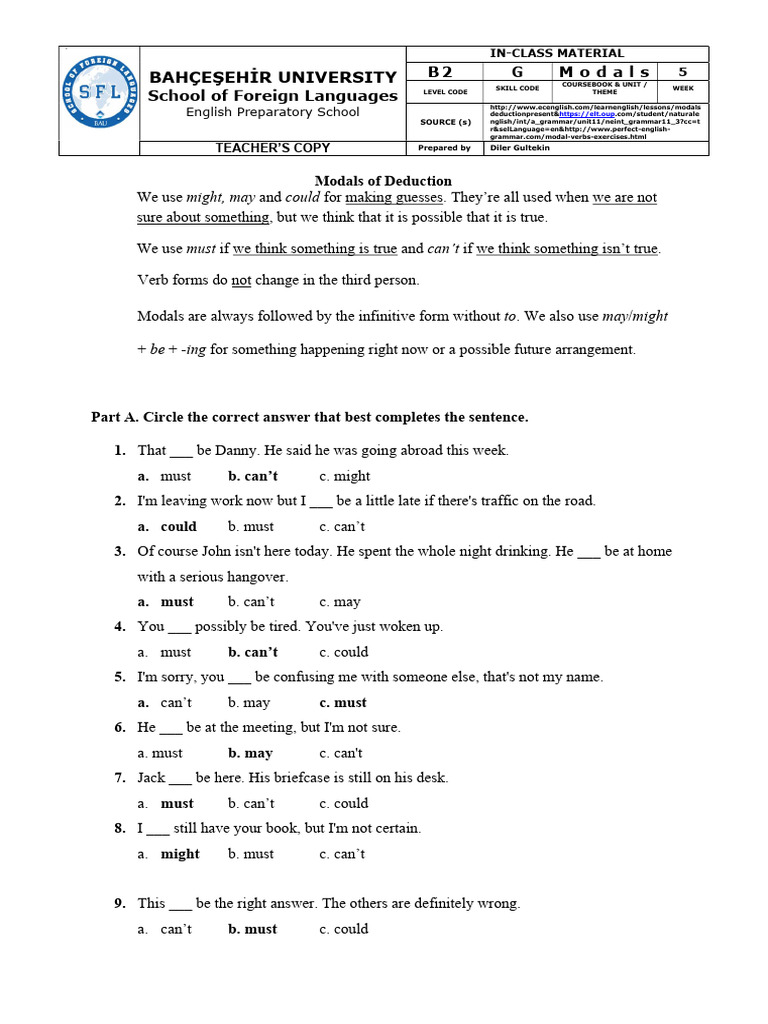 2 Present Modals of Deduction (Exercises) TC | PDF