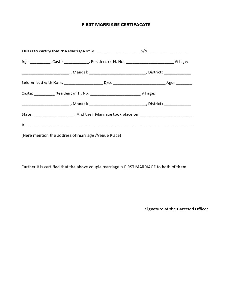First Marriage Certificate Template | PDF