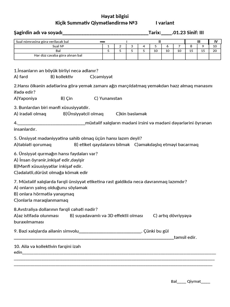 Həyat Bilgisi KSQ 3 (Копия) | PDF
