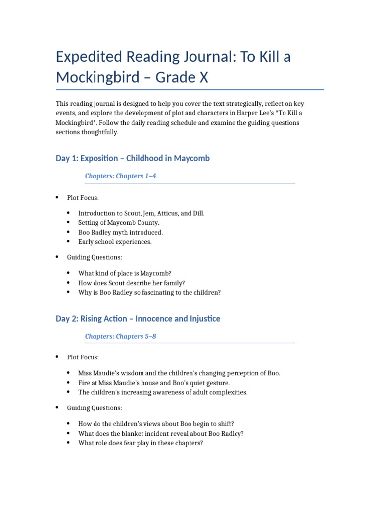 Reading Journal for To Kill a Mockingbird | PDF | To Kill A Mockingbird