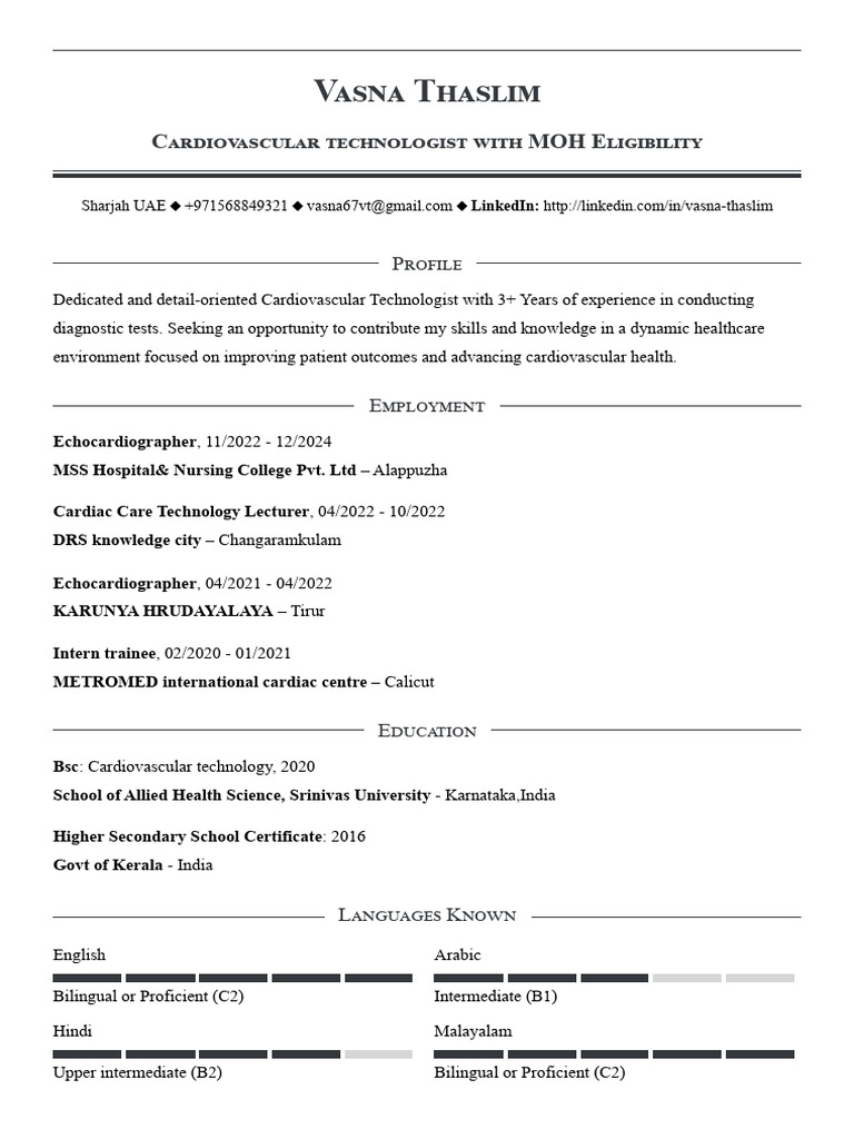 Resume Vasna Thaslim | PDF | Cardiology | Heart