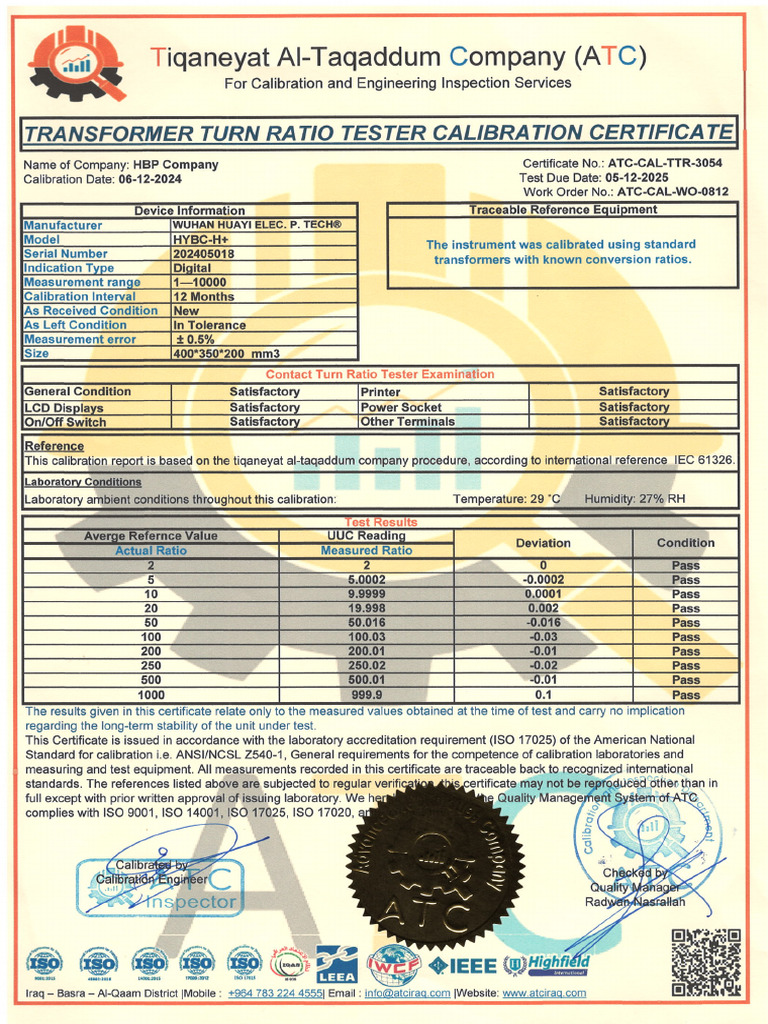 Test Equipments Calibration Reports | PDF