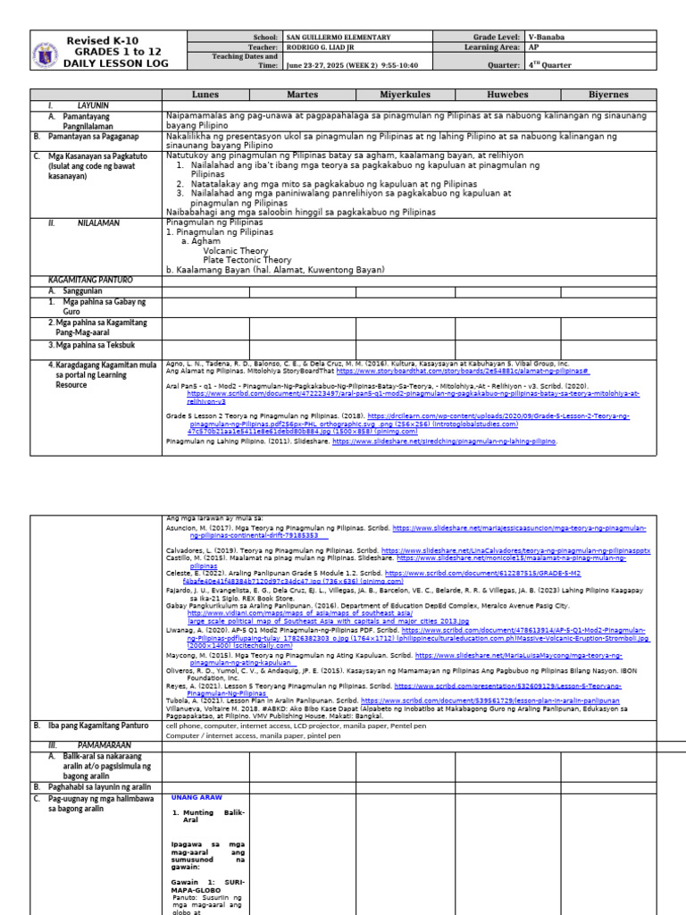 Grade 5 DLL AP 5 q1 Week 2 | PDF