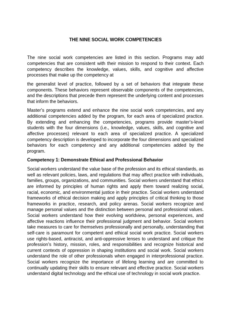 The Nine Social Work Competencies | PDF | Social Work | Intersectionality
