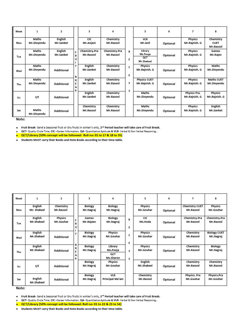 Sunbeam School Class XII Timetable 2025-26 | PDF | Inquiry | Physical ...