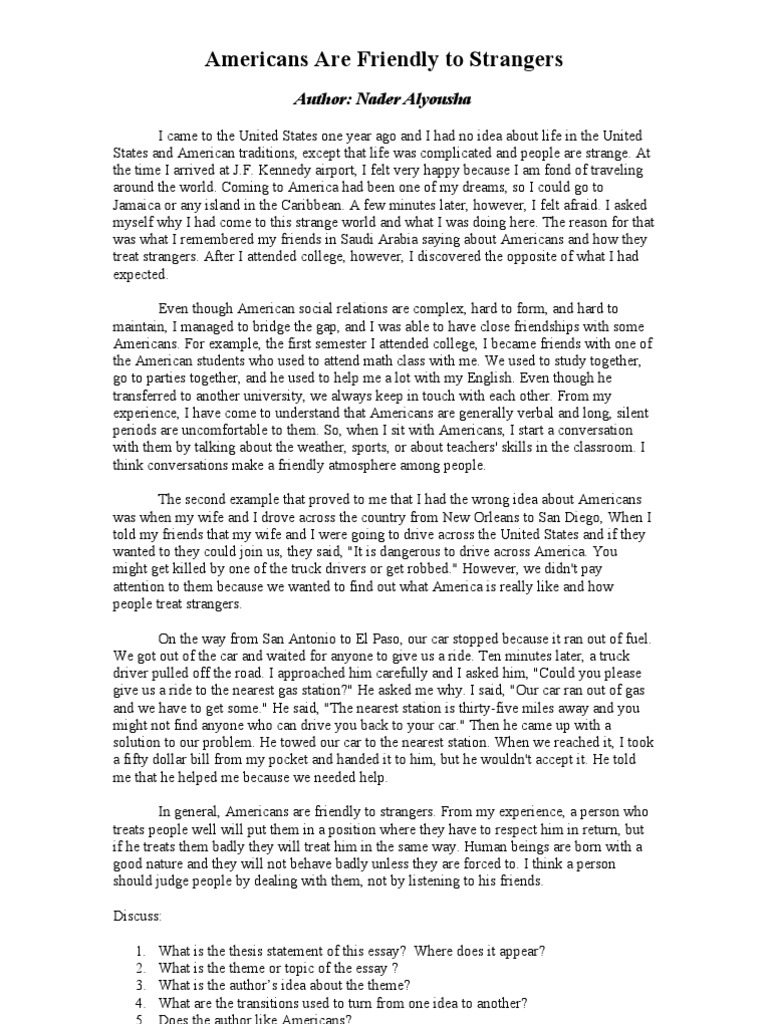 Americans' Friendliness Explored | PDF