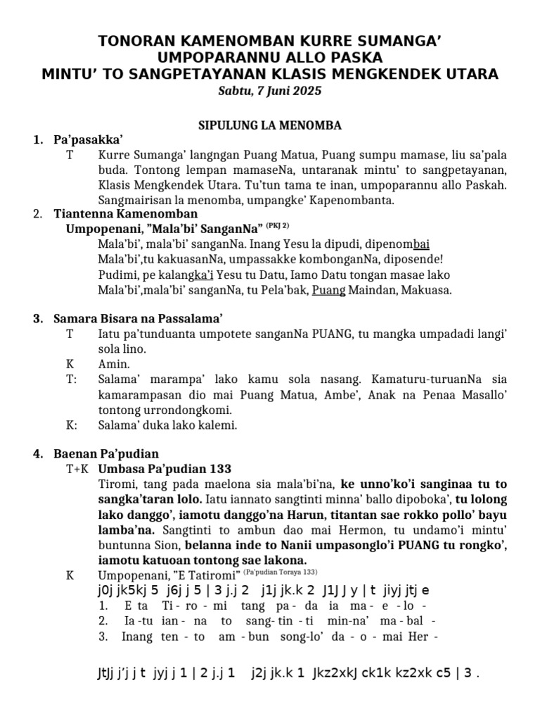 Kamenomban Kurre Sumanga’ Paskah | PDF