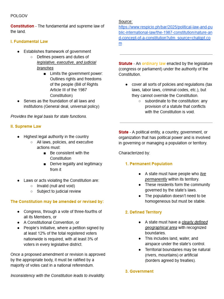 Polgov | PDF | Constitution | Sovereignty