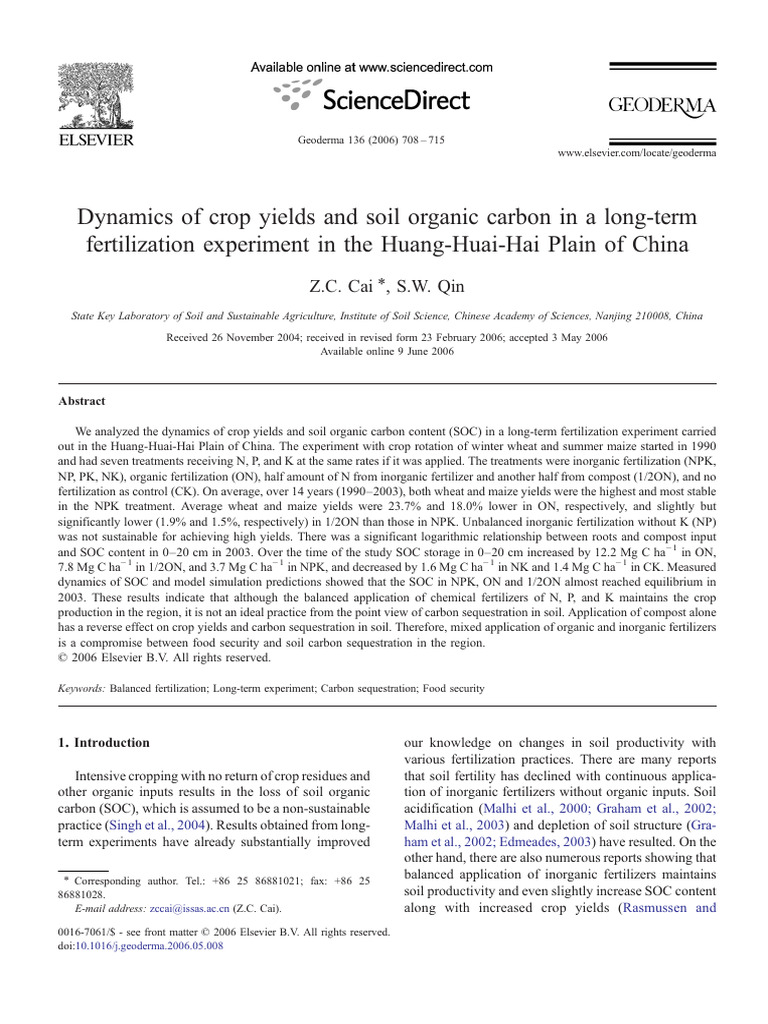 Cai ZC and Qin SW - Dynamics of Crop Yields and Soil Organic Carbon in ...