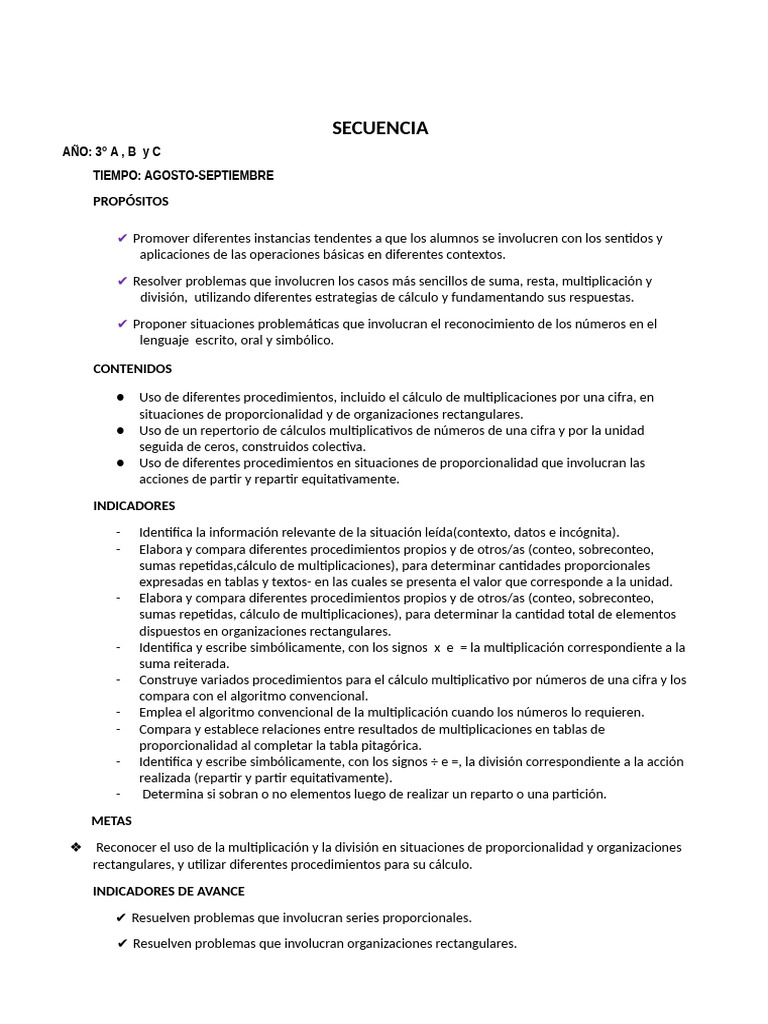 3ero - Secuencias - Matemátic | PDF | División (Matemáticas) | Algoritmos