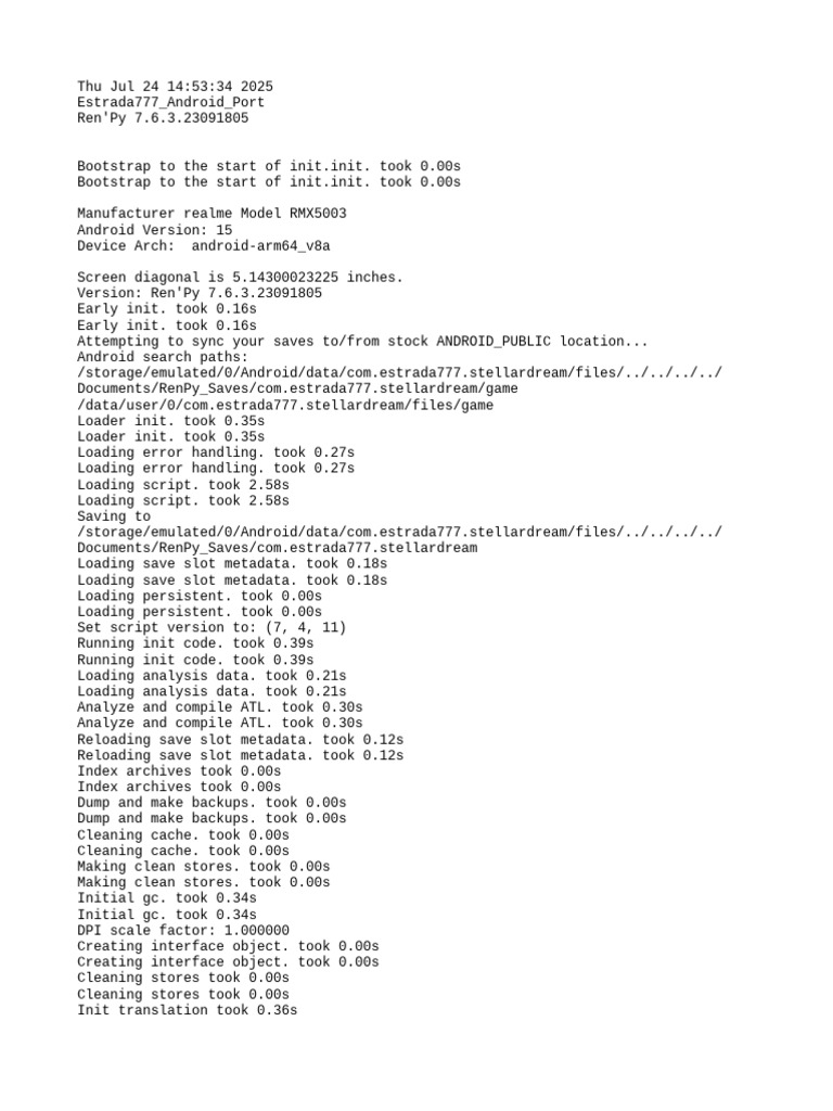Ren'Py 7.6.3 Android Log Analysis | PDF