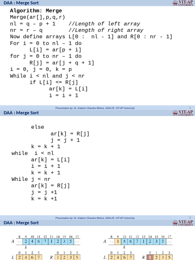 DAA VIT AP 10 Divide and Conquer Merge Sort | PDF | Time Complexity ...