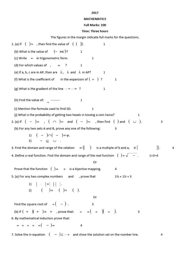 Hs. 1st Year Mathematics 2017 | PDF | Function (Mathematics ...