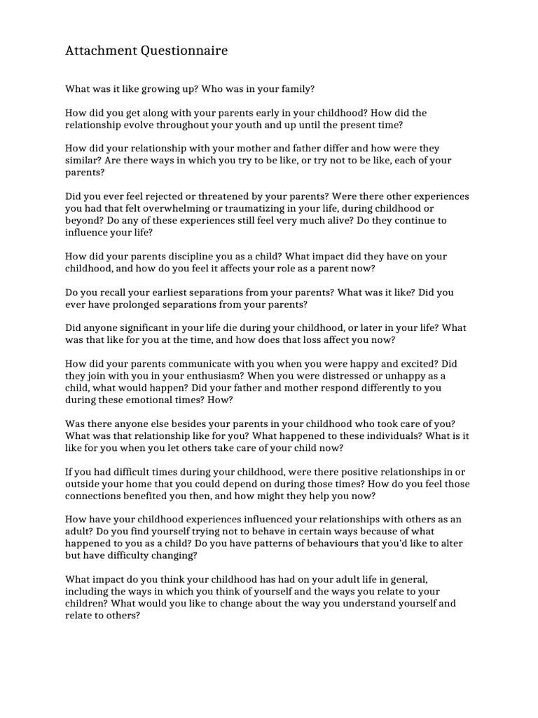 Childhood Attachment Reflection Guide | PDF