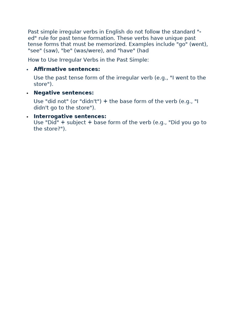 Mastering Past Simple Irregular Verbs | PDF