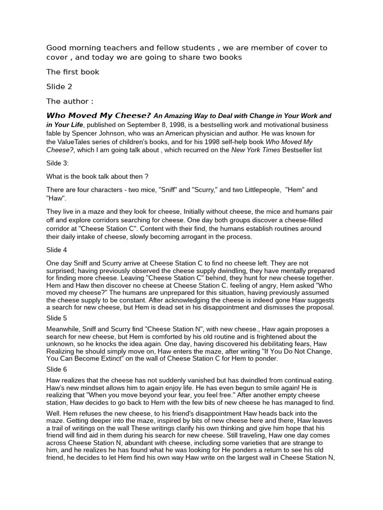Insights from "Who Moved My Cheese?" | PDF