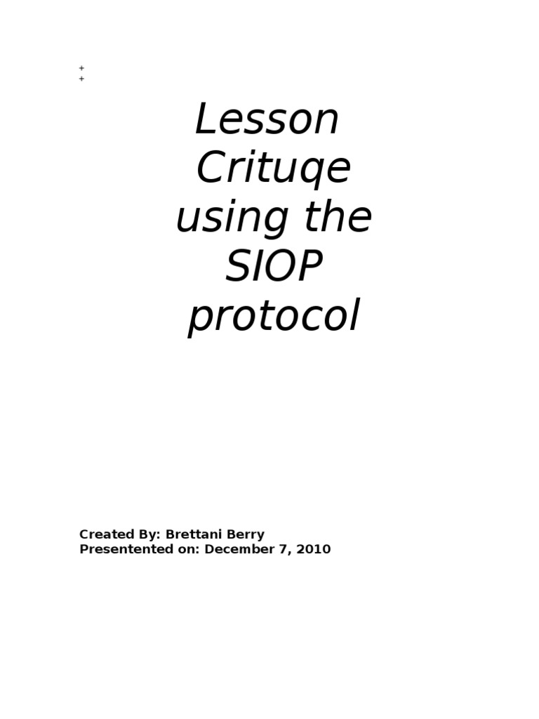Siop Lesson Plan | PDF | Lesson Plan | Educational Assessment