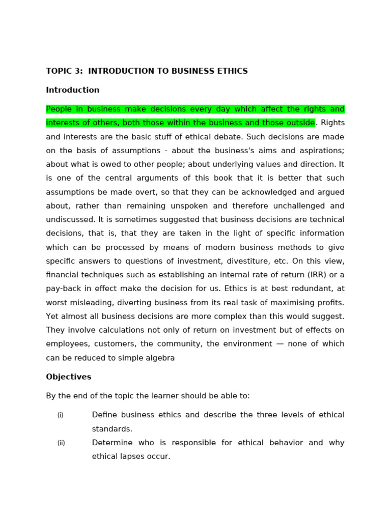 Topic 3 Introduction To Business Ethics | PDF | Business Ethics ...