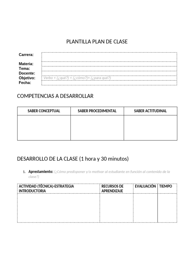Plantilla para Plan de Clase Efectivo | PDF