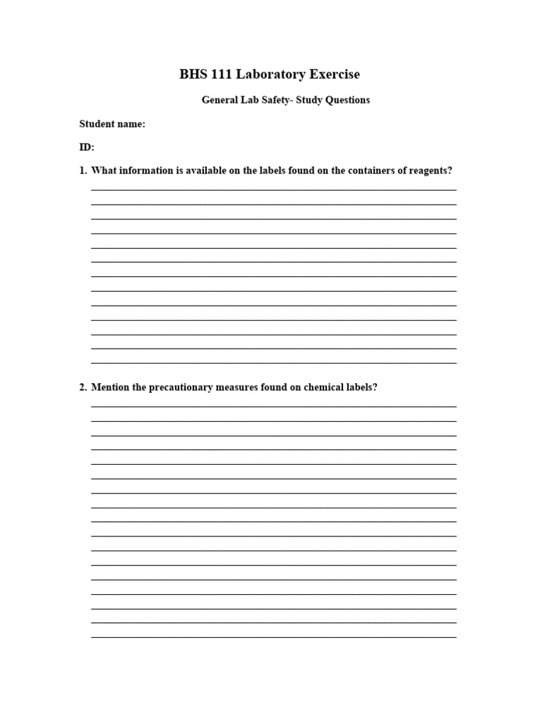 BHS 111 Lab Safety Study Questions | PDF | Chess Theory | Chess