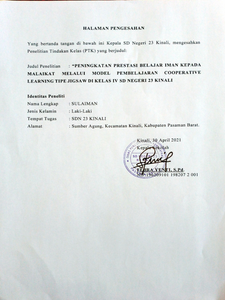 Halaman Pengesahan PTK 01 | PDF