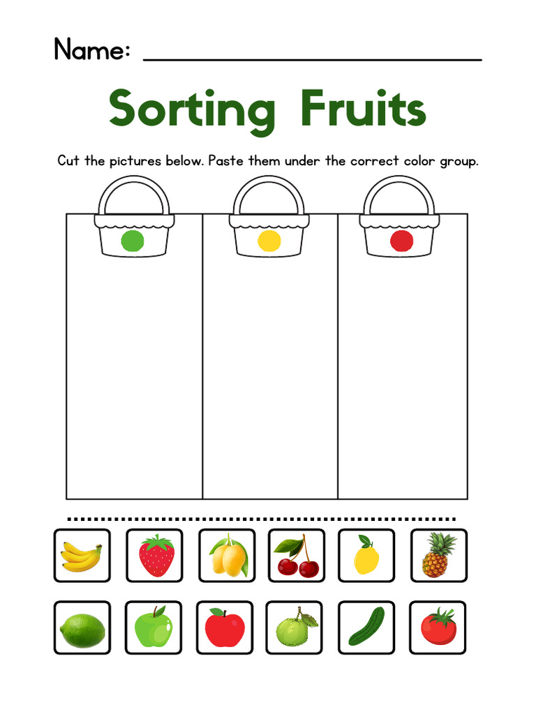 Colorful Fun Fruit Sorting Worksheet | PDF