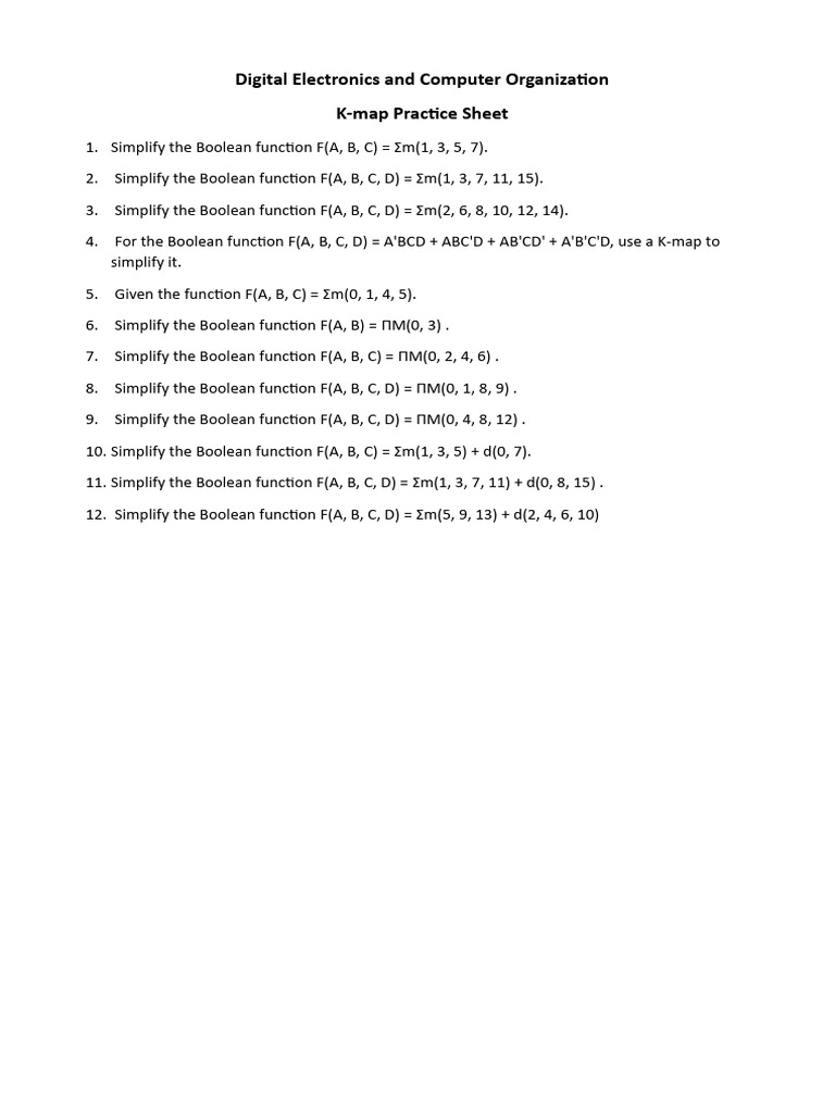K Map Worksheet | PDF