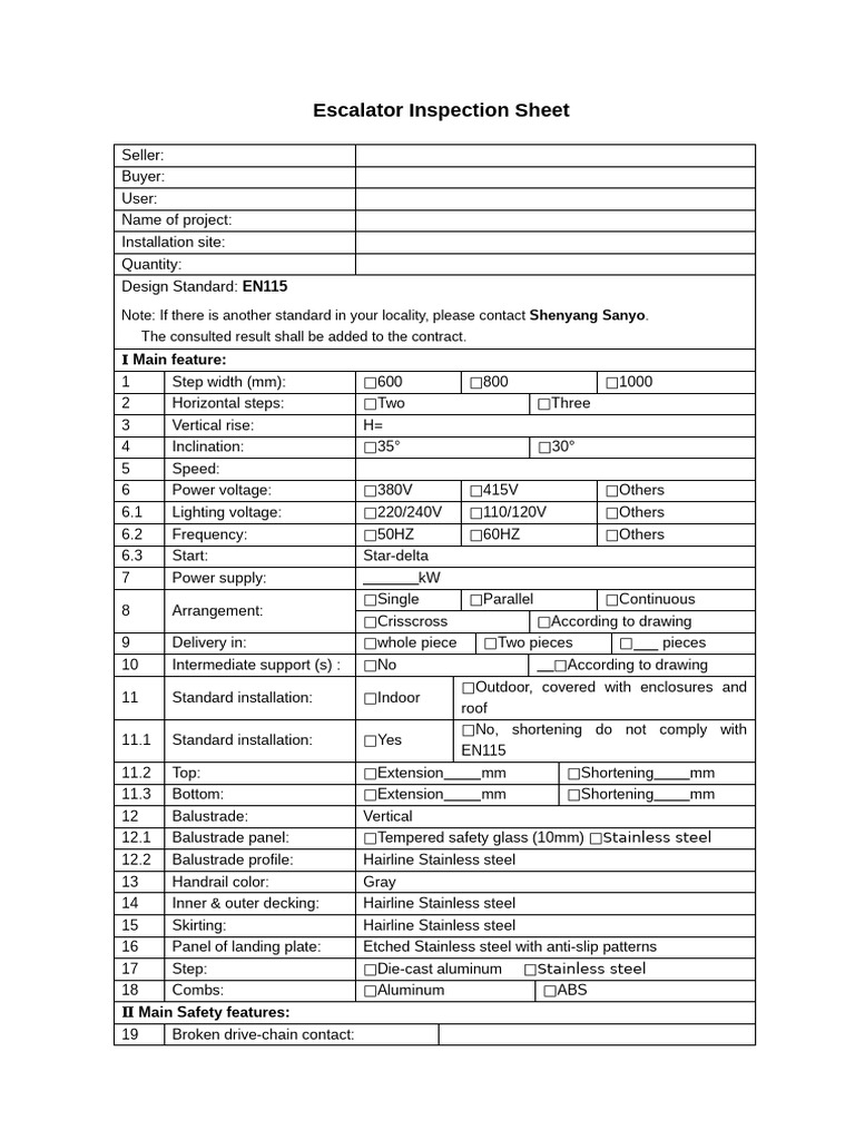 Escalator Inspection Checklist | PDF | Escalator | Electrical Engineering