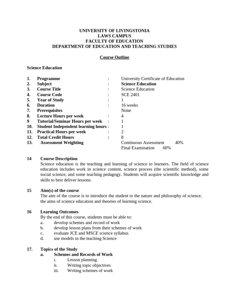 Science Teaching Methods Course Outline | PDF | Science | Cognition
