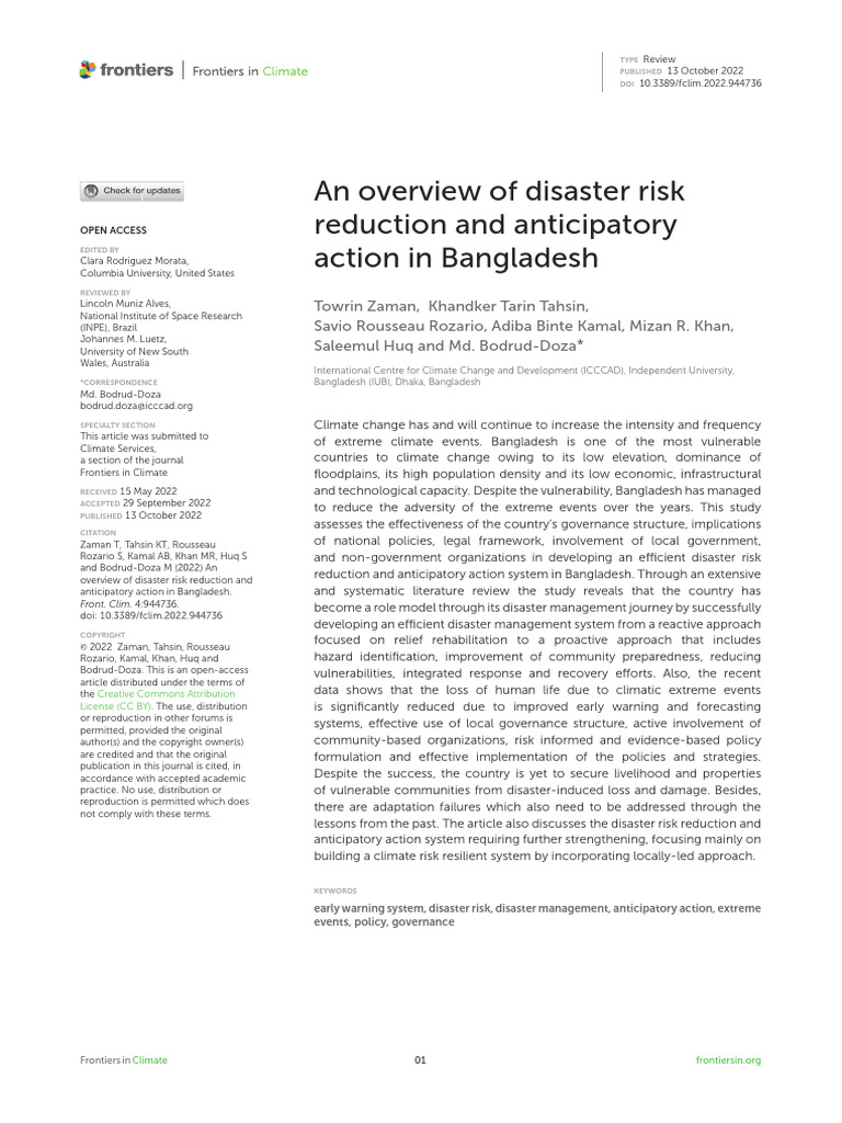 An Overview of Disaster Risk Reduction and Anticipatory Action in ...