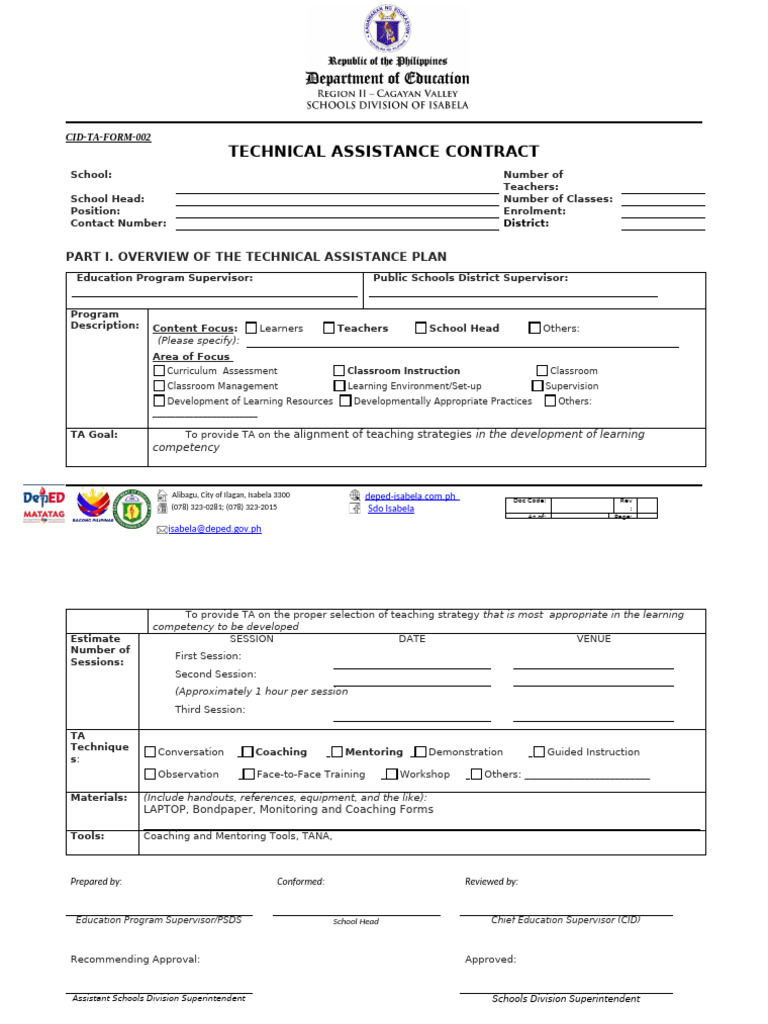 Technical Assistance Contract Overview | PDF | Mentorship | Teachers