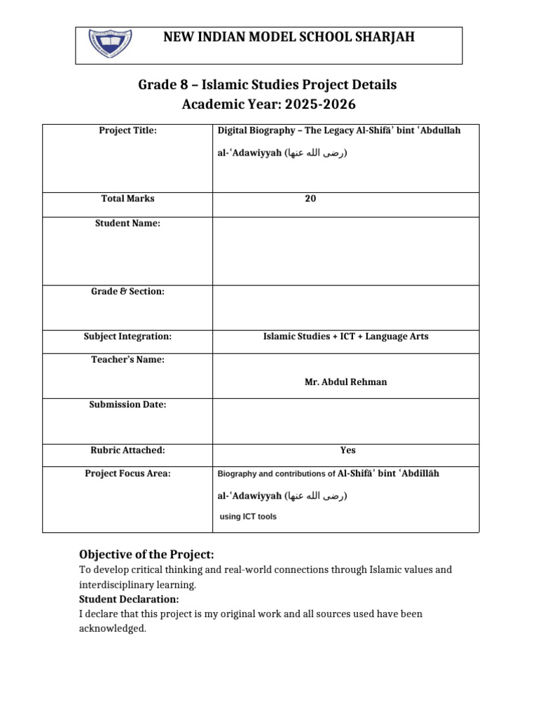 Project - Cover - Page Grade 8 | PDF