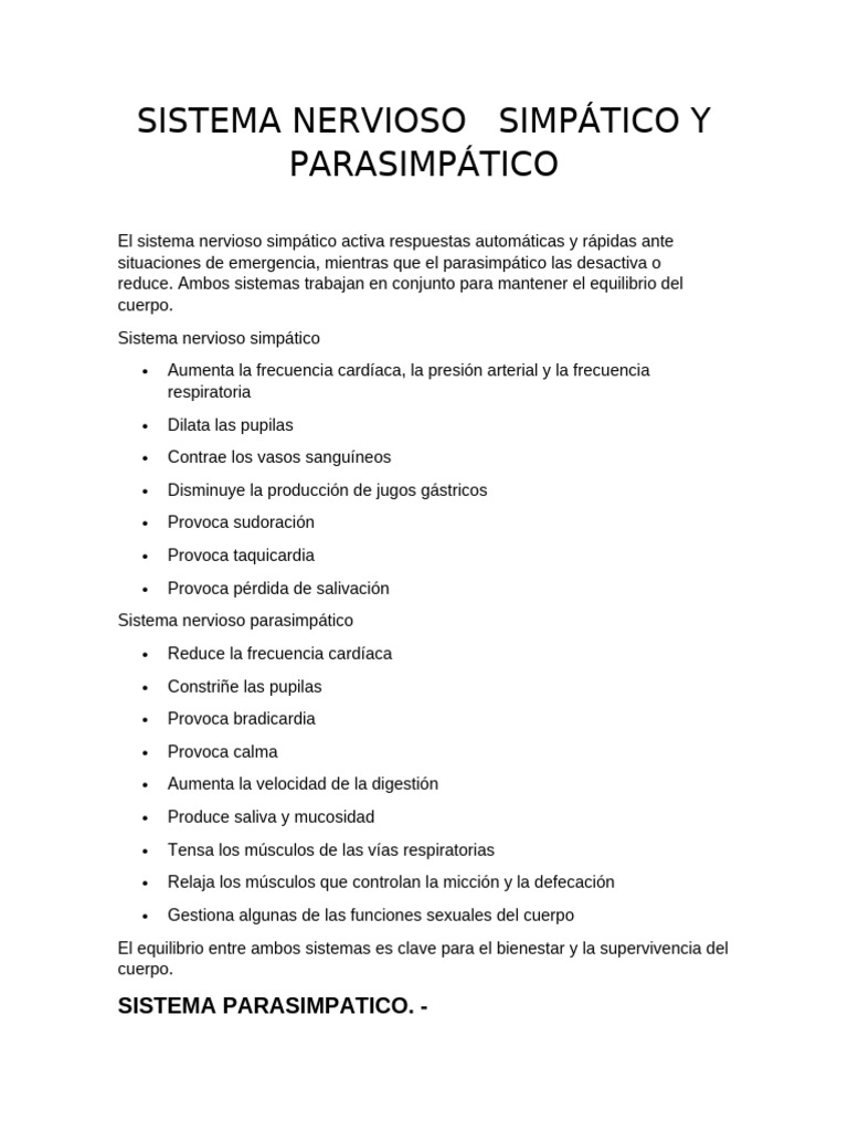 Sistema Nervioso Simpático y Parasimpático | PDF | Músculo | Corazón