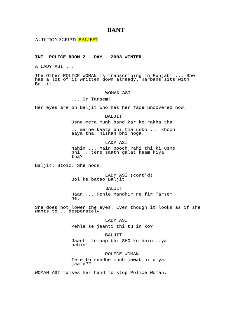 Punjabi Audition Script: Baljeet's Testimony | PDF