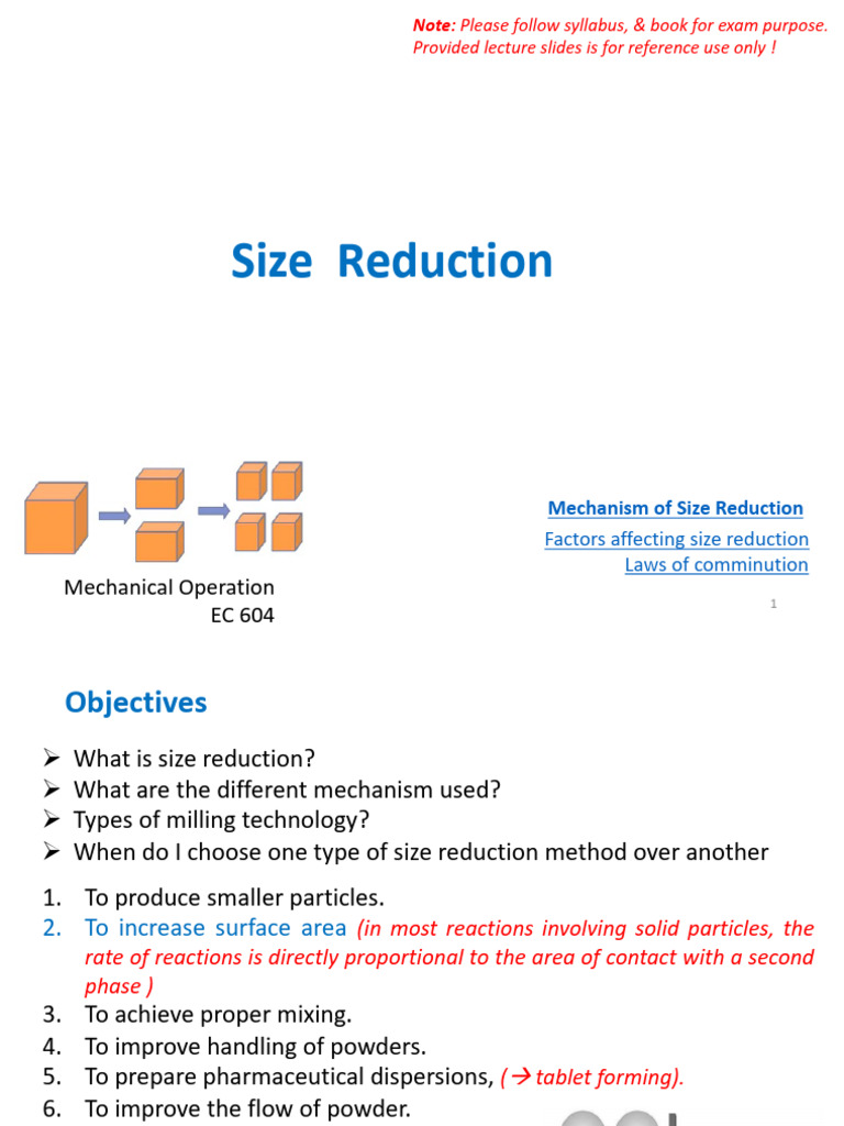 C3 L1 Size Reduction Fundamentals | PDF | Mill (Grinding) | Physical ...