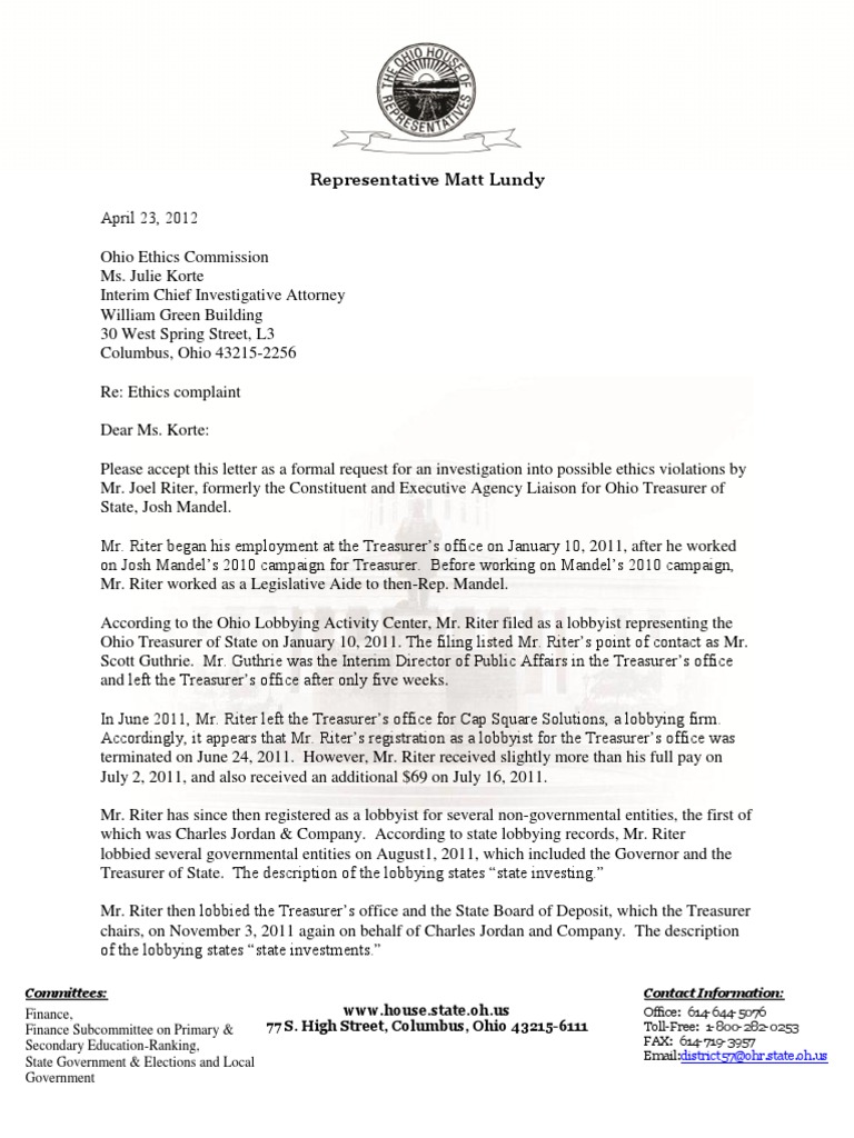 Investigation Request: Joel Riter Ethics | PDF | Pension | Employment