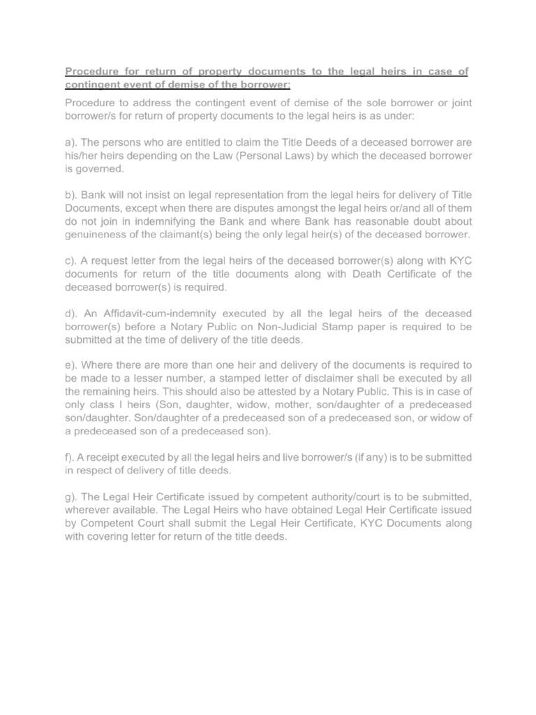 Return of Property Documents to Heirs | PDF