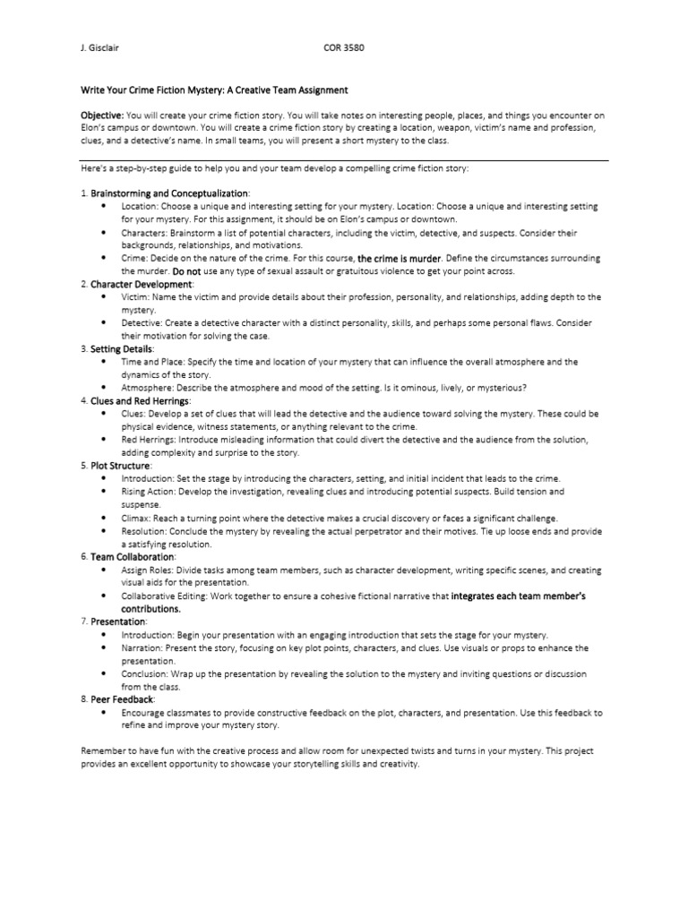 Murder Mystery Assignment | PDF | Infographics | Detective