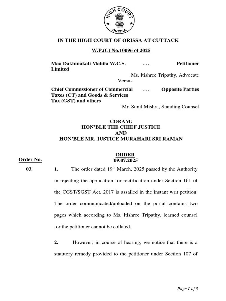 Writ Petition on GST Rectification Order | PDF | Appeal | Legal Procedure