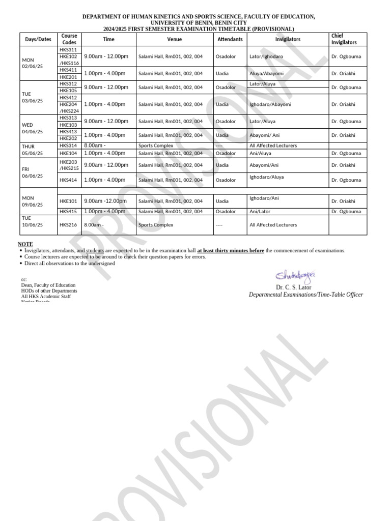 1st Semester Exam Timetable | PDF