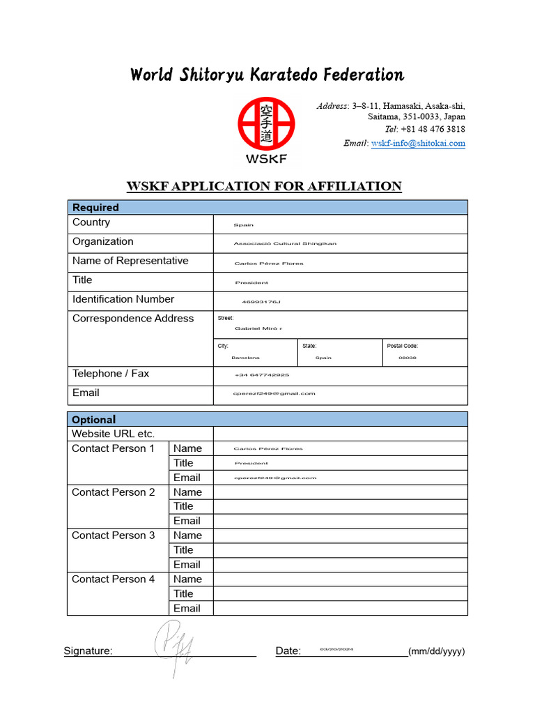 WSKF Affiliation Application Form | PDF