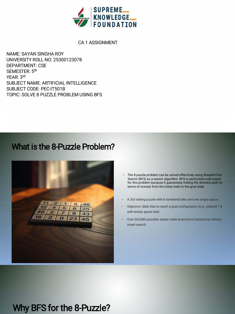 8-Puzzle Problem Solved with BFS | PDF | Time Complexity | Queue ...