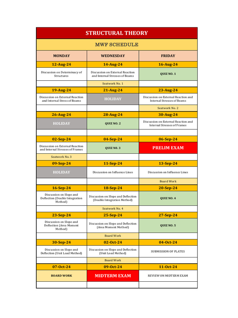 MWF Structural Analysis Schedule | PDF | Beam (Structure) | Analysis