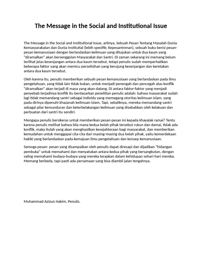 The Message in The Social and Institutional Issue | PDF