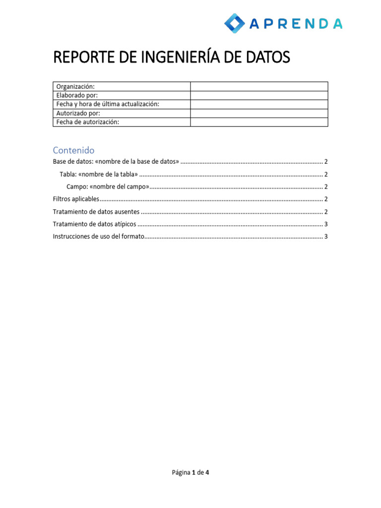 Formato Reporte de Ingeniería de Datos | PDF | Bases de datos | Datos