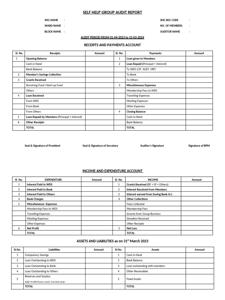 SHG Audit Format | PDF | Expense | Banks