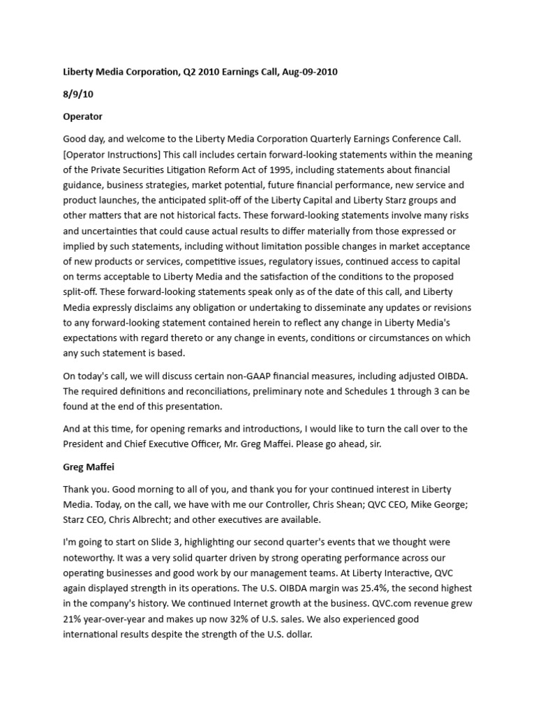 2010 Q2 Liberty Media | PDF