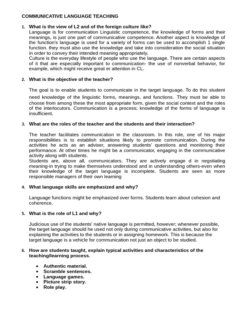 Communicative Language Teaching | PDF | Second Language | Communication