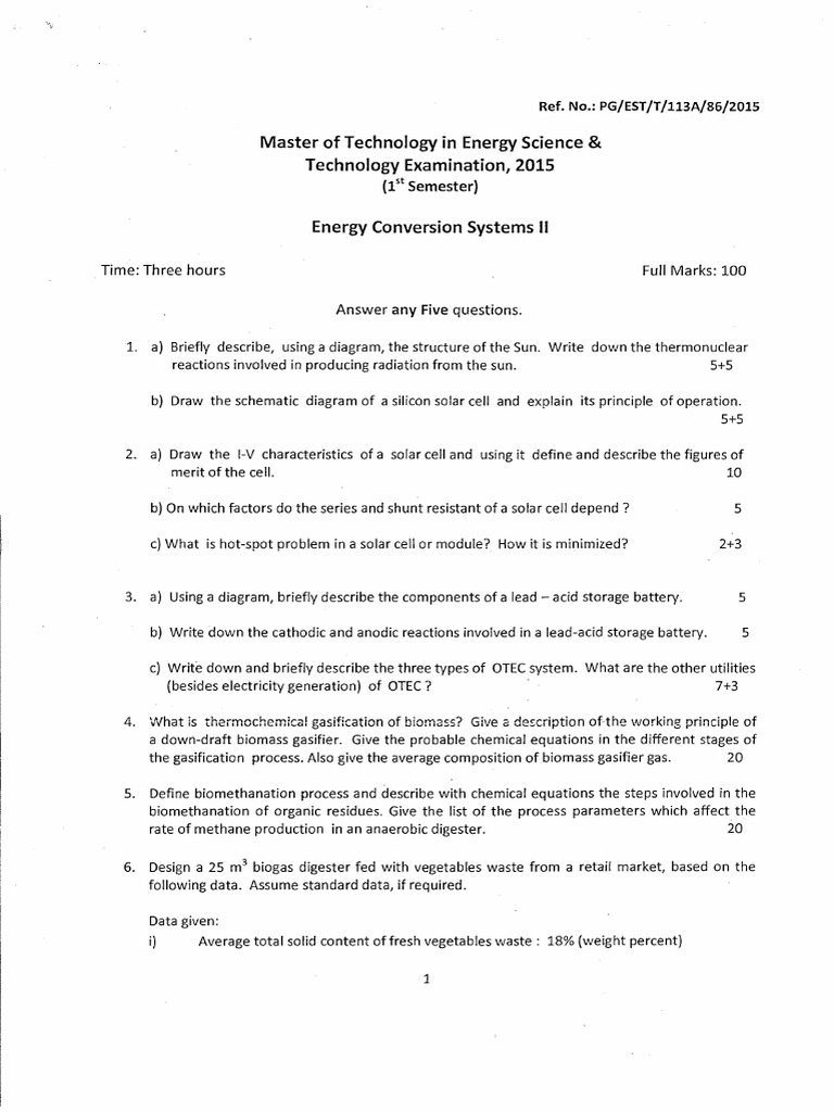 Energy Science Exam Questions 2015 | PDF | Gasification | Biodiesel