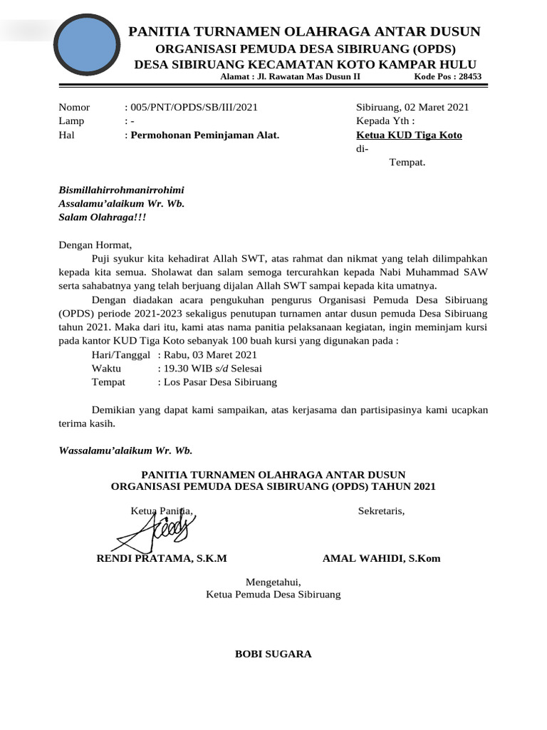 Surat Peminjaman Alat 2021 | PDF